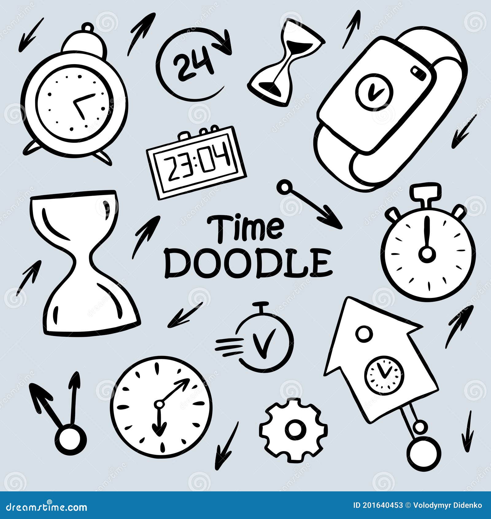 Interesting Time Doodle Background with Different Types of Watch ...