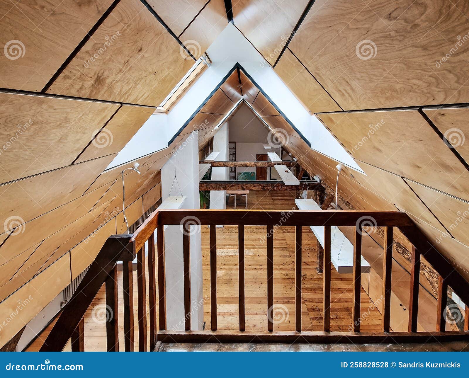 Interesting Upper Room with Sloped Ceiling Stock Photo - Image of site ...