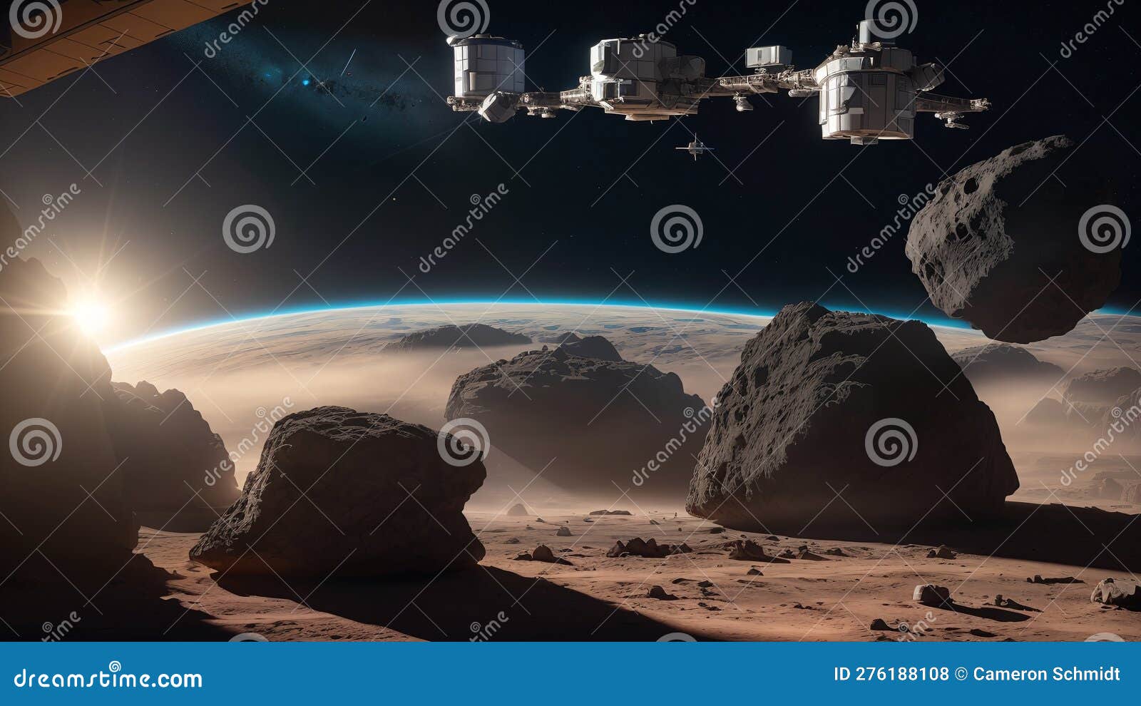 An Interesting View of a Space Station with a Planet in the Background ...