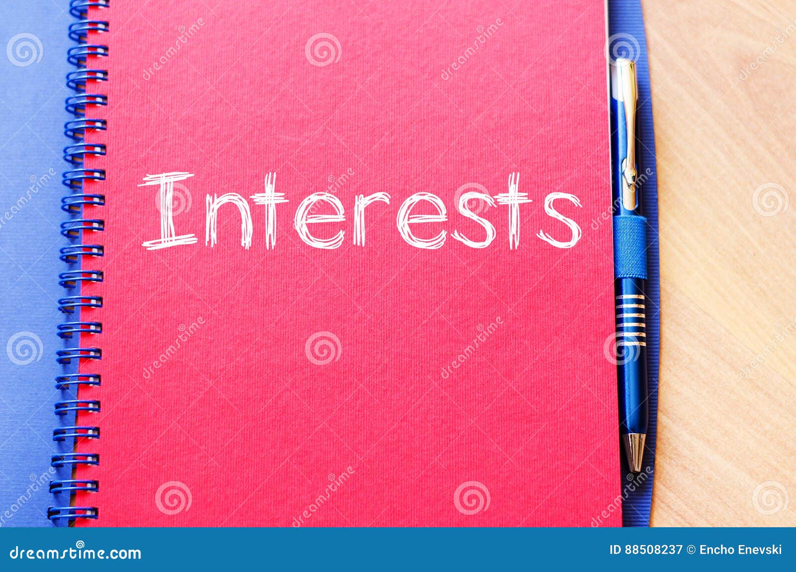 Interests Write on Notebook Stock Image - Image of gain, rate: 88508237