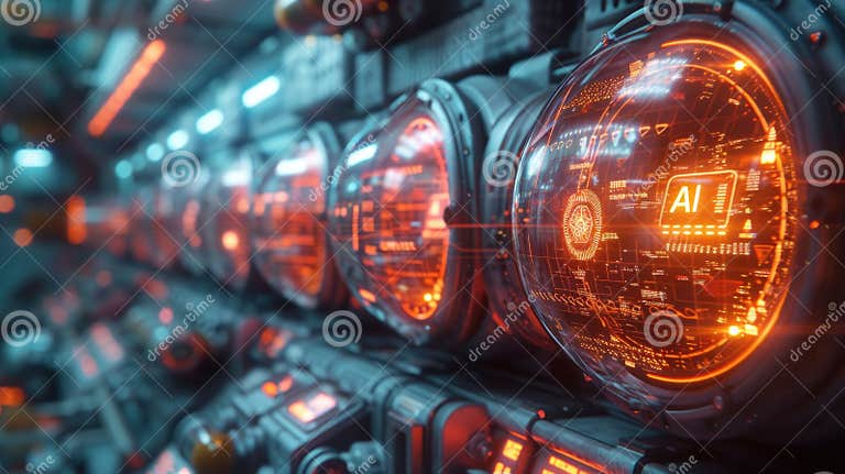 Interface of AI Machine in Futuristic Room, Computer Terminals in ...