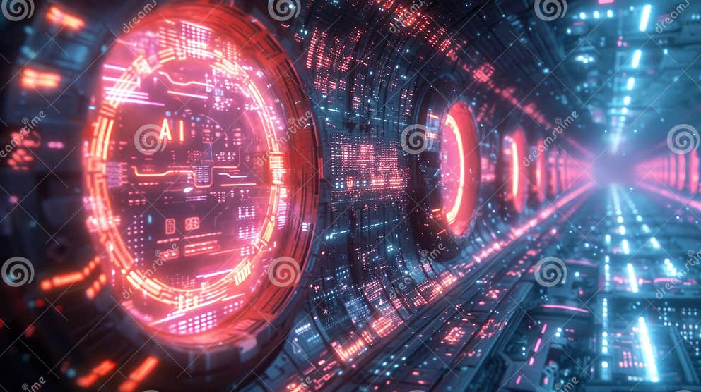 Interface of AI Machine in Futuristic Room, Computer Terminals in ...