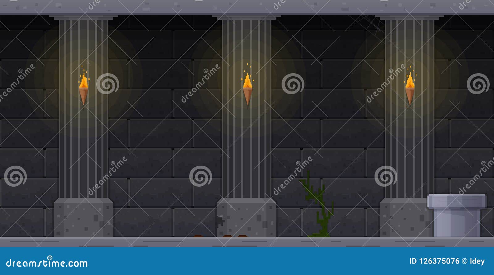 Interface 8 Bit Game. Appearance of Level in Dark Dungeon. Stock Vector ...