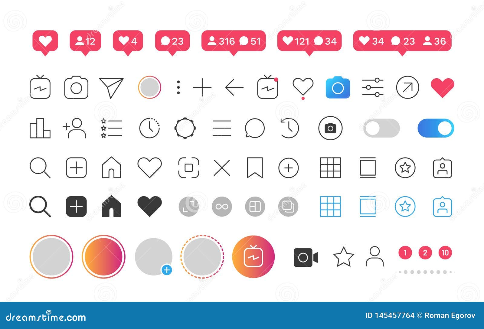 Interface Buttons. Like Heart User Favorite Option Comment Bubble ...