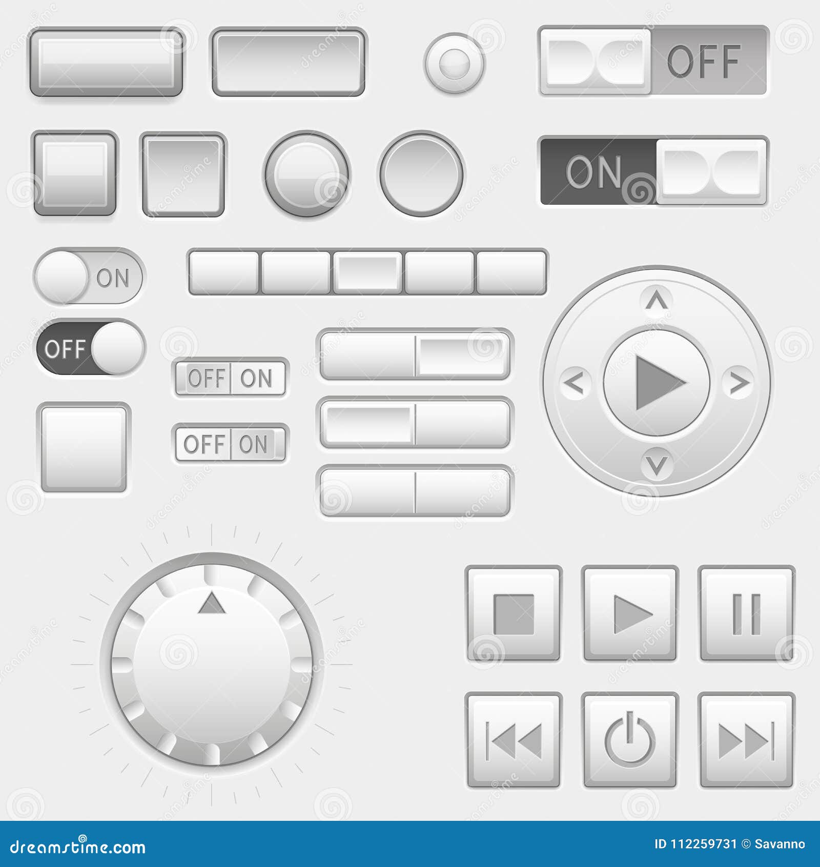 Interface Buttons Set. Push Buttons, Media Buttons, Switch Stock Vector ...