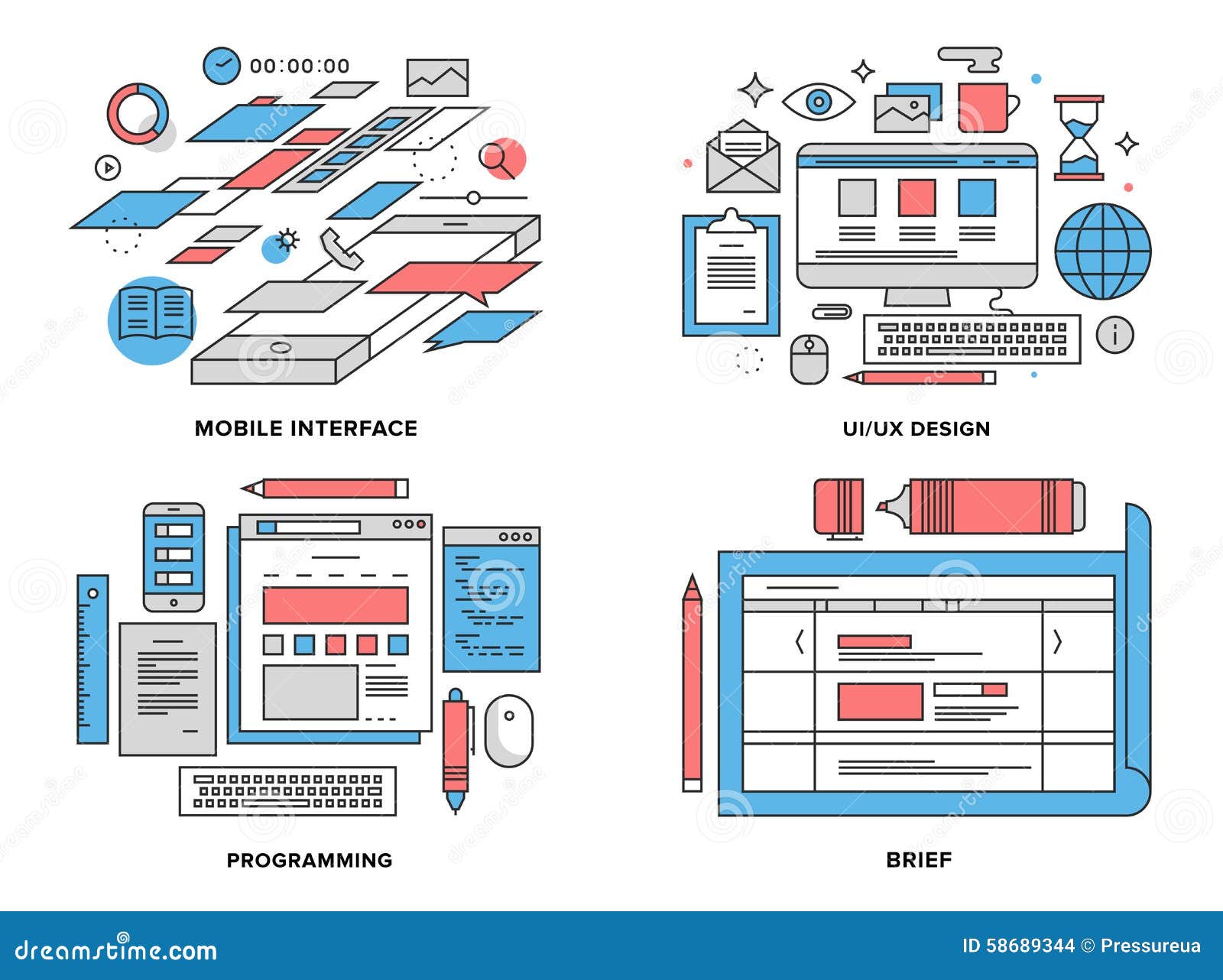 Interface Development Flat Line Illustration Stock Vector ...