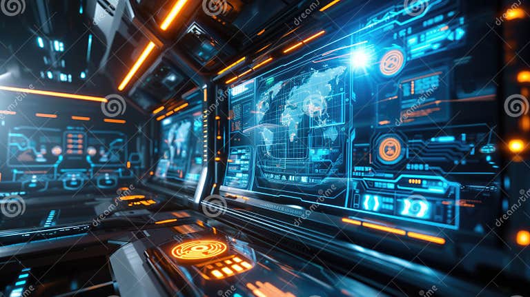 Interface of Digital Control Panel in Spaceship Command Center ...