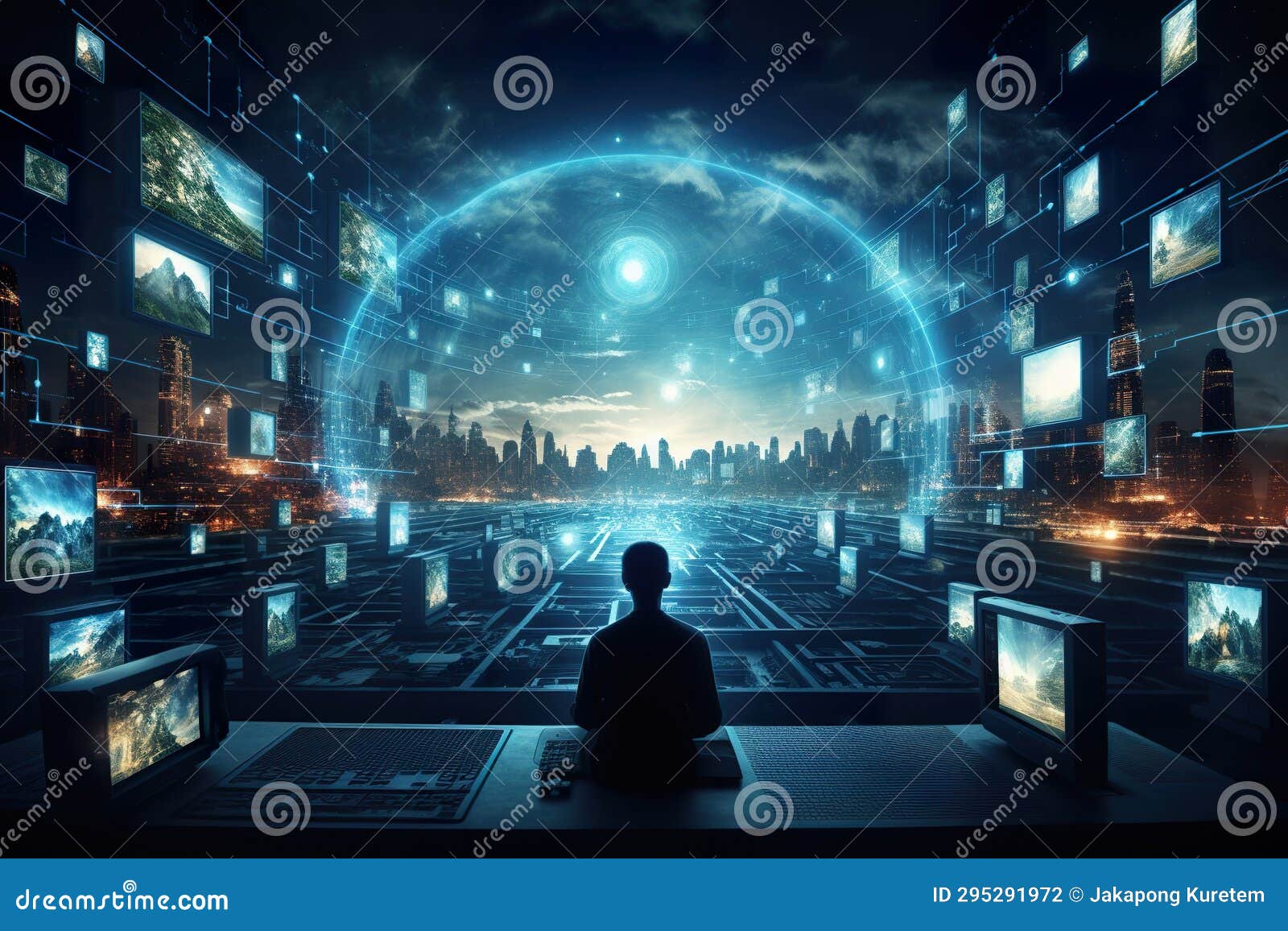 Interface the Distance Computer Digital Technology Background. Stock ...