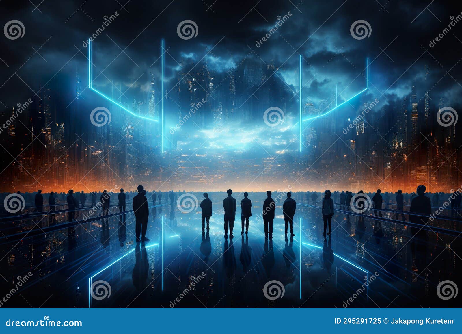 Interface the Distance Computer Digital Technology Background. Stock ...