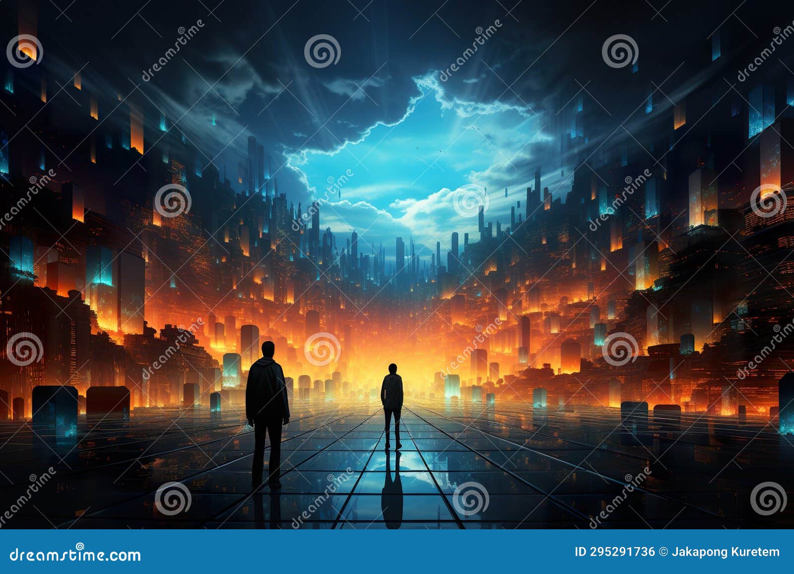 Interface the Distance Computer Digital Technology Background. Stock ...