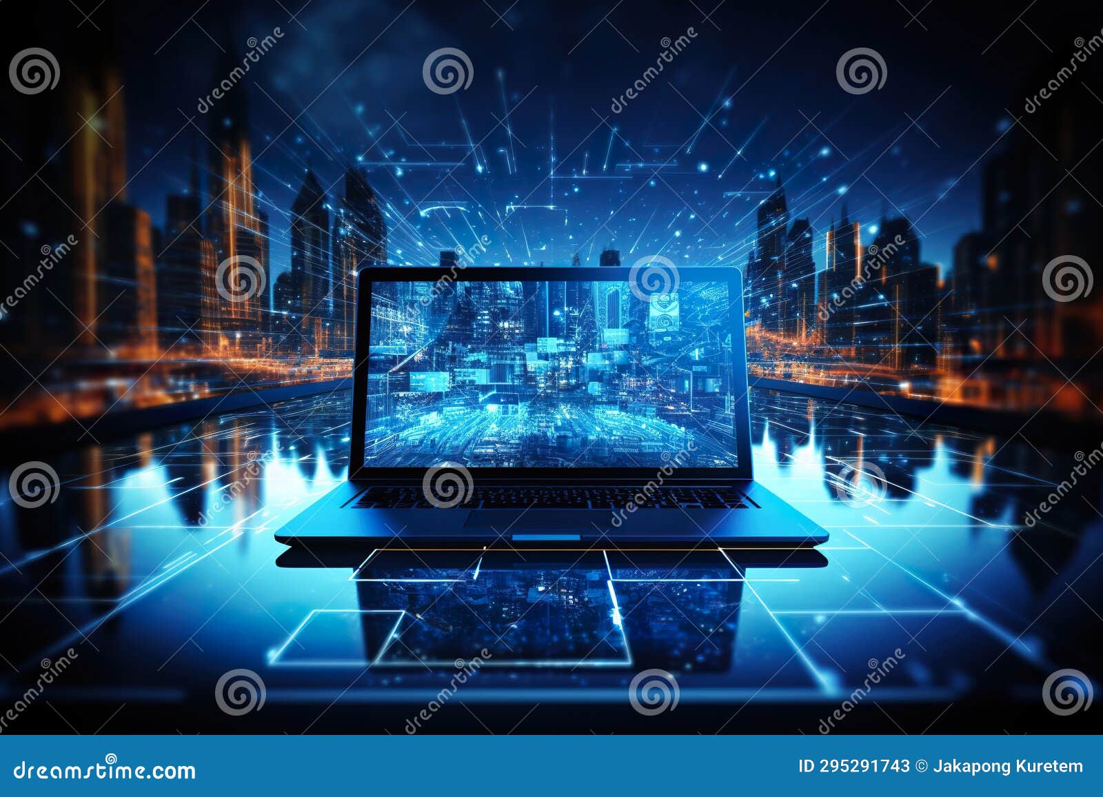 Interface the Distance Computer Digital Technology Background. Stock ...