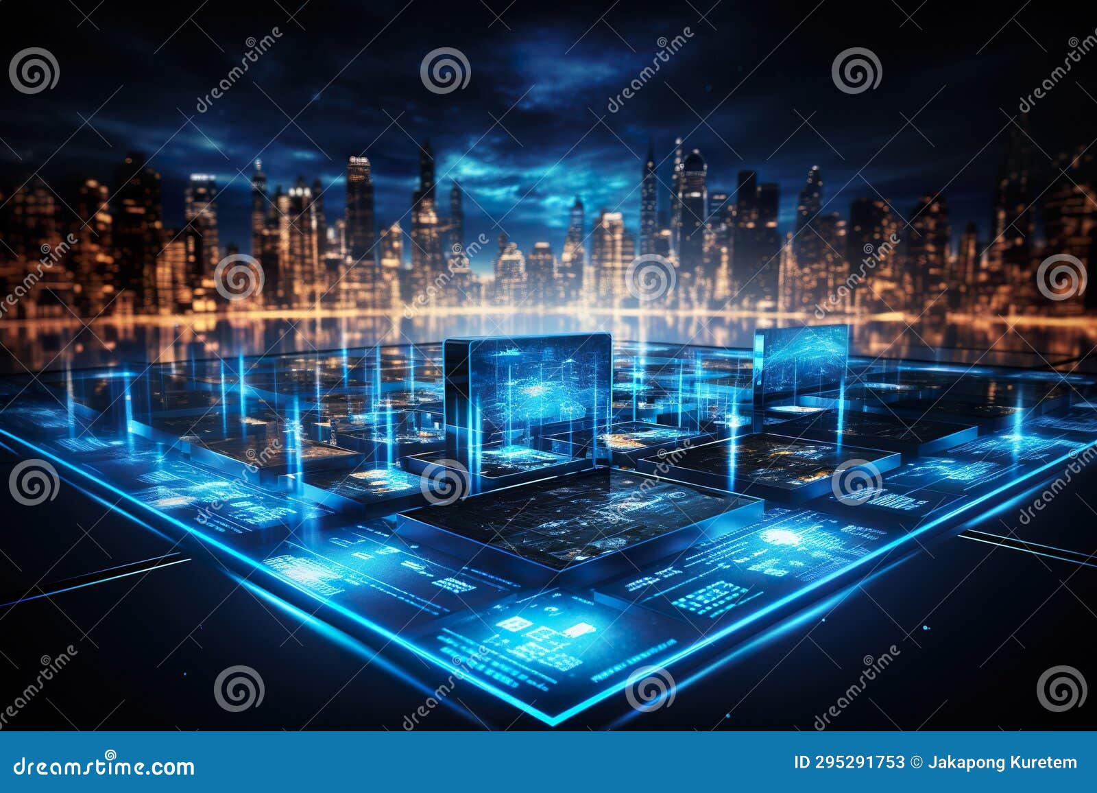 Interface the Distance Computer Digital Technology Background. Stock ...