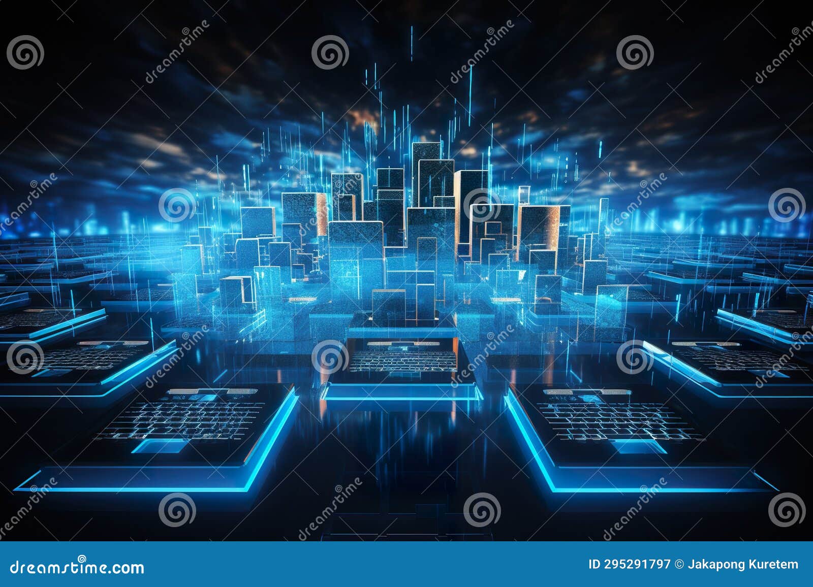 Interface the Distance Computer Digital Technology Background. Stock ...