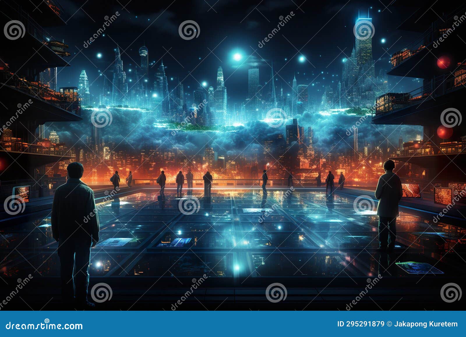 Interface the Distance Computer Digital Technology Background. Stock ...