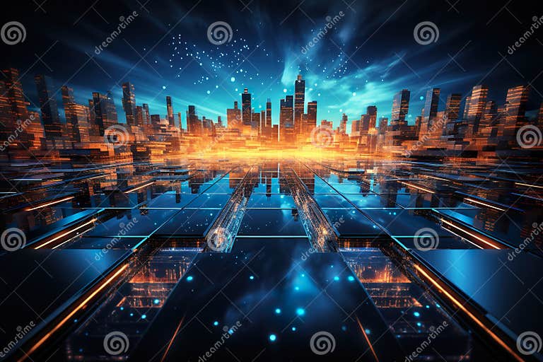 Interface the Distance Computer Digital Technology Background. Stock ...