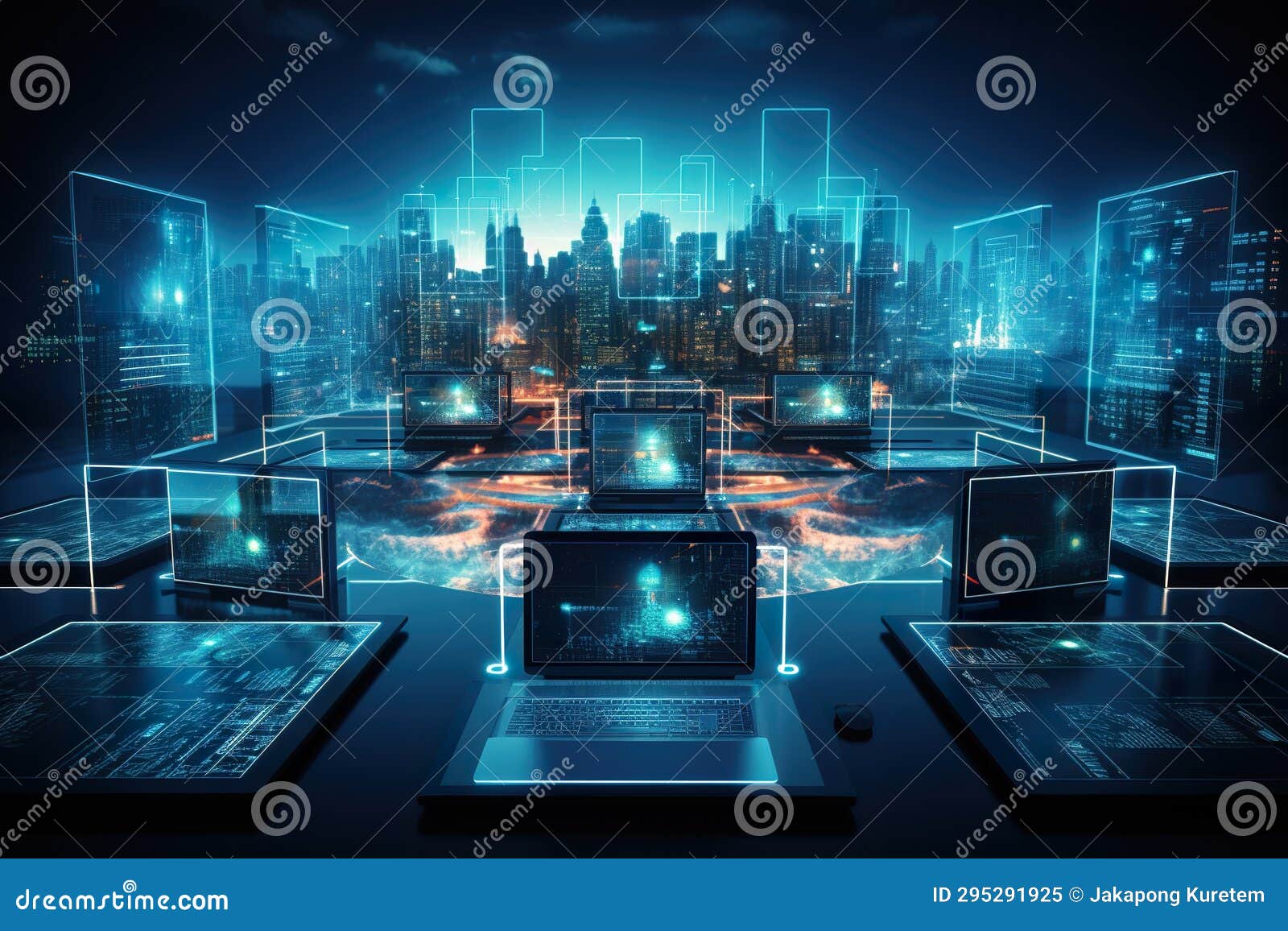 Interface the Distance Computer Digital Technology Background. Stock ...