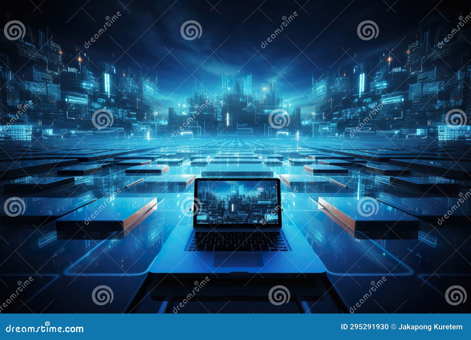 Interface the Distance Computer Digital Technology Background. Stock ...