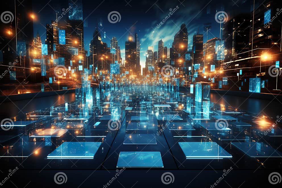 Interface the Distance Computer Digital Technology Background. Stock ...