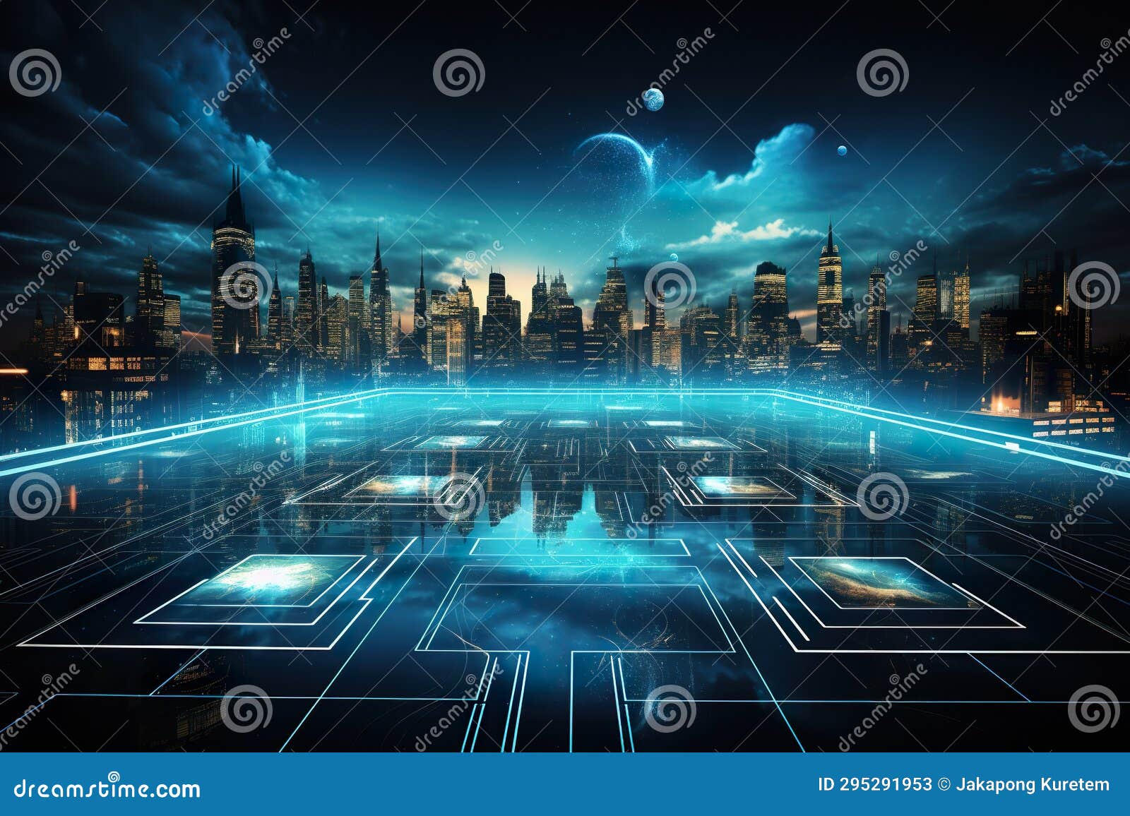 Interface the Distance Computer Digital Technology Background. Stock ...