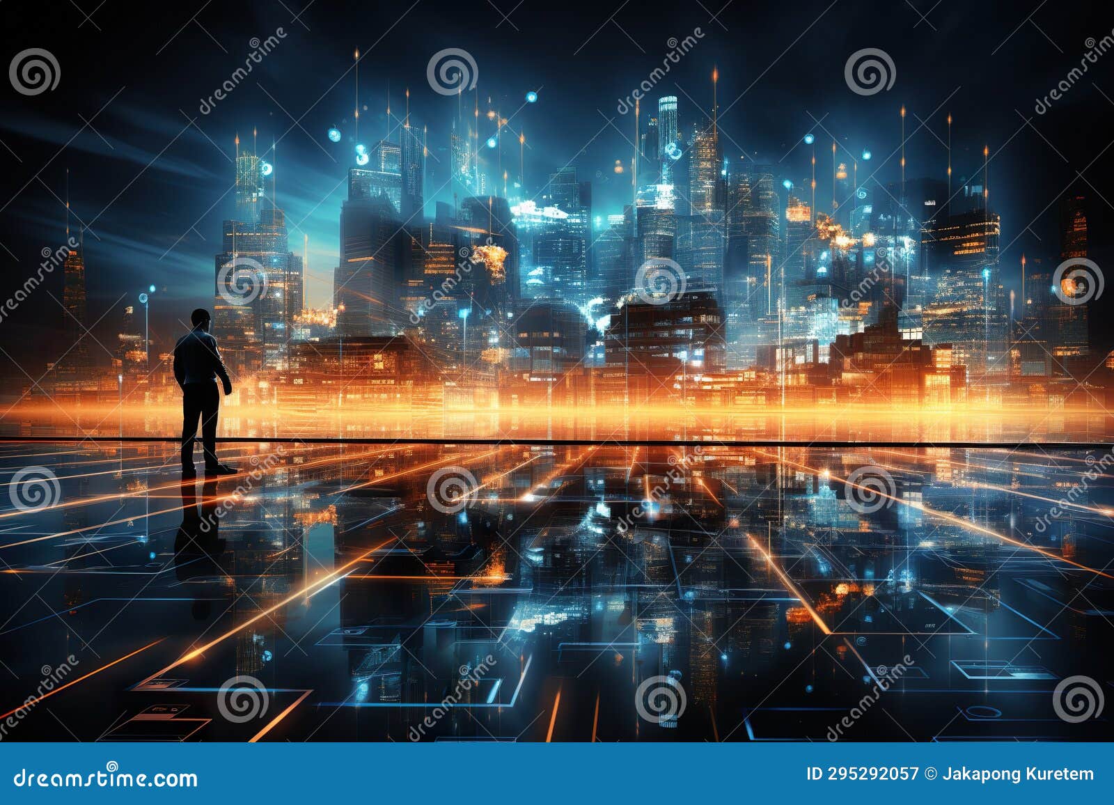 Interface the Distance Computer Digital Technology Background. Stock ...