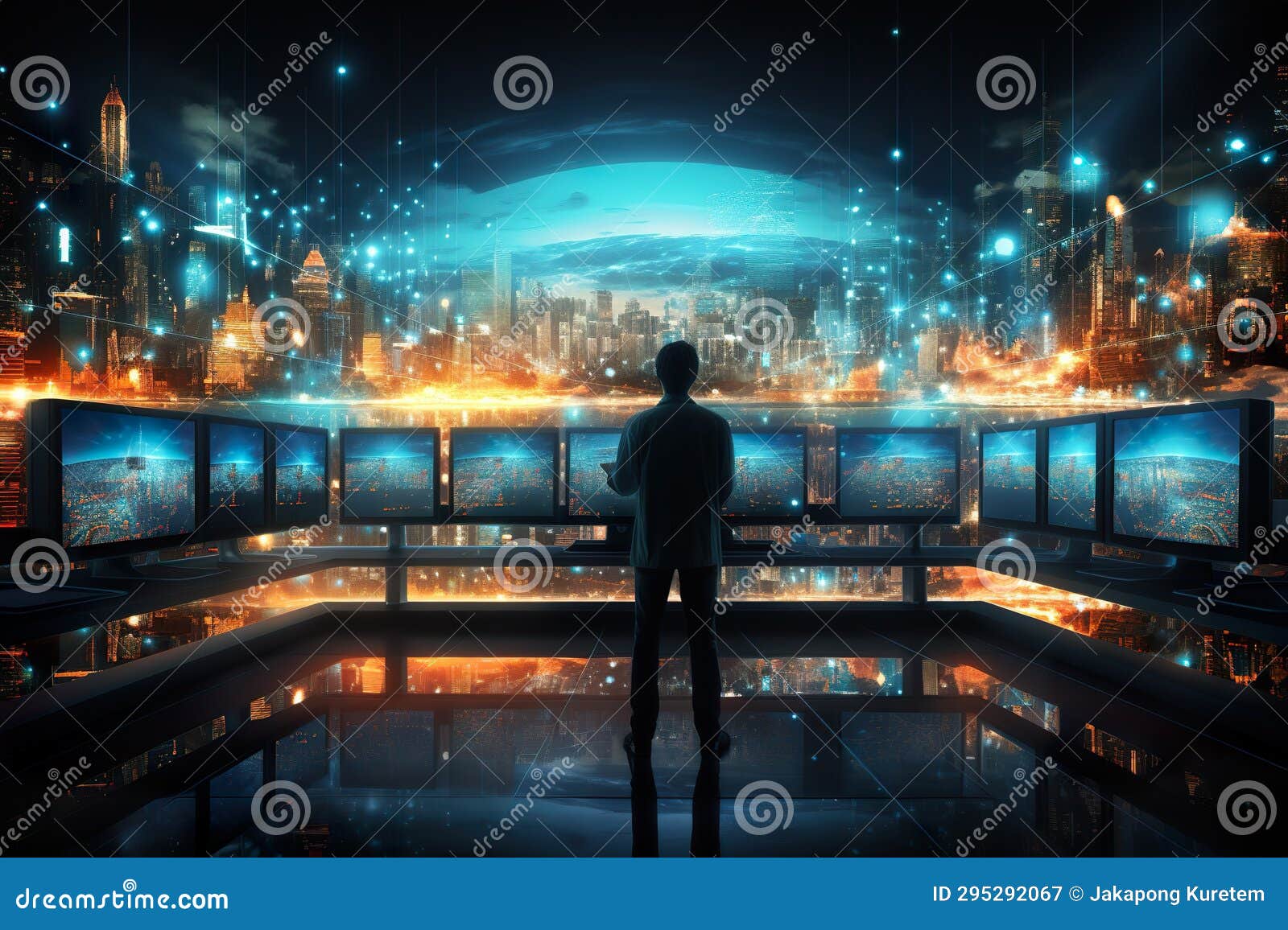 Interface the Distance Computer Digital Technology Background. Stock ...