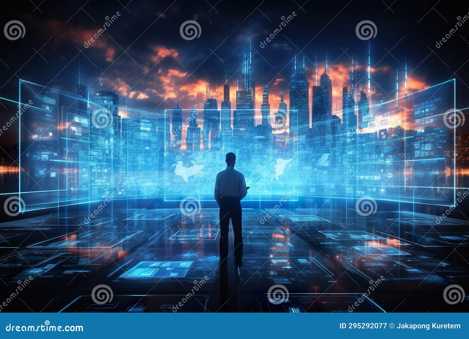 Interface the Distance Computer Digital Technology Background. Stock ...