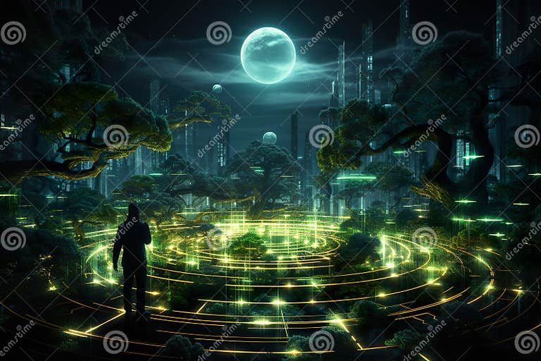 Interface the Distance Computer Digital Technology Background. Stock ...