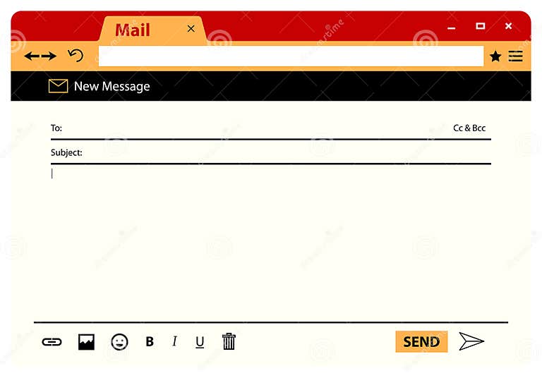 Interface of Email Message Blank Template Window Isolated on White - 3d ...