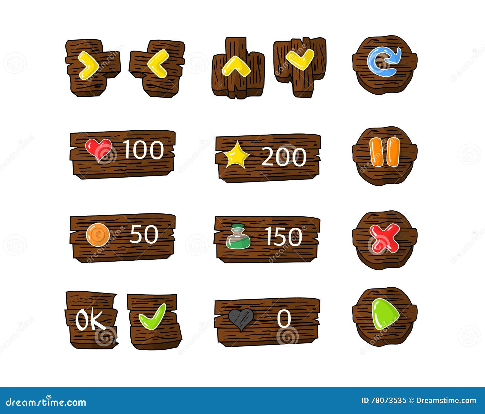 Interface Game Design Buttons Set and Icons. Stock Vector ...