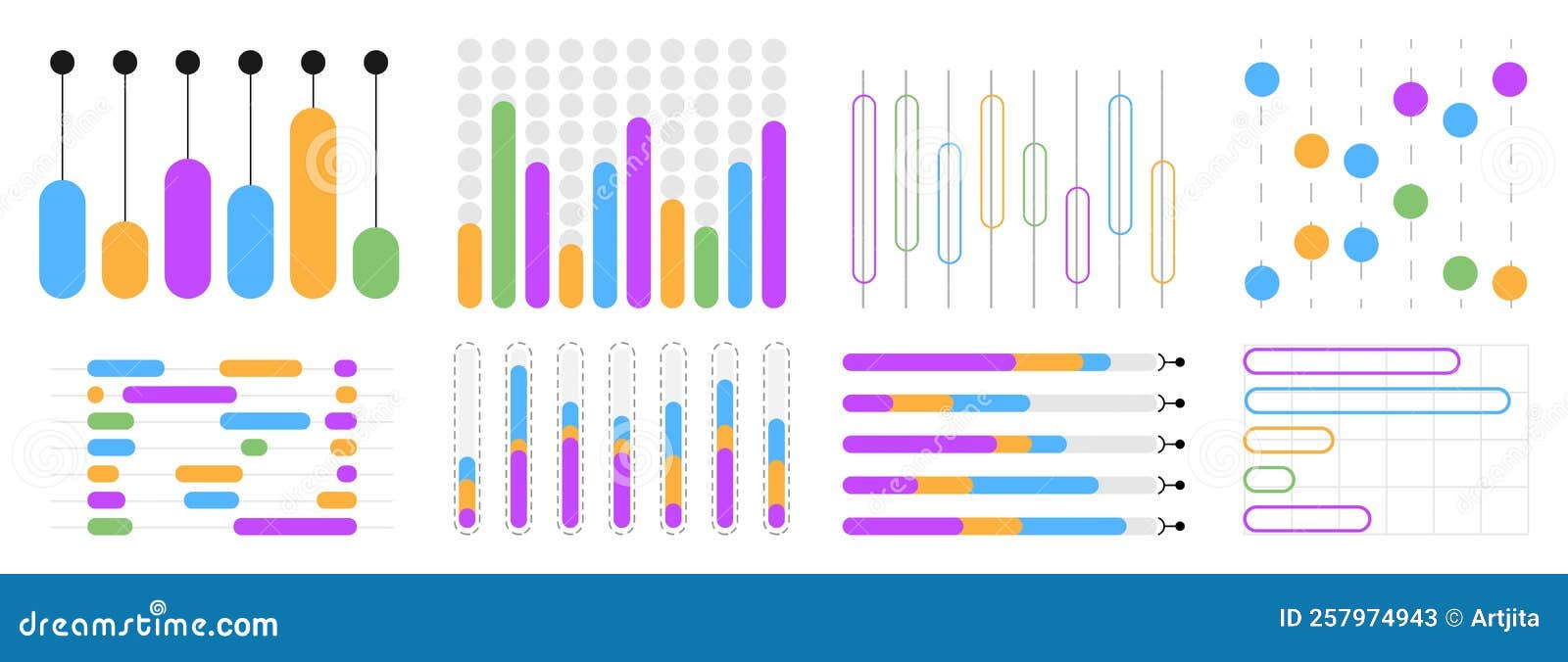 Interface Graph Web Set Vector. Dot Bar Illustration. Pie Charts ...