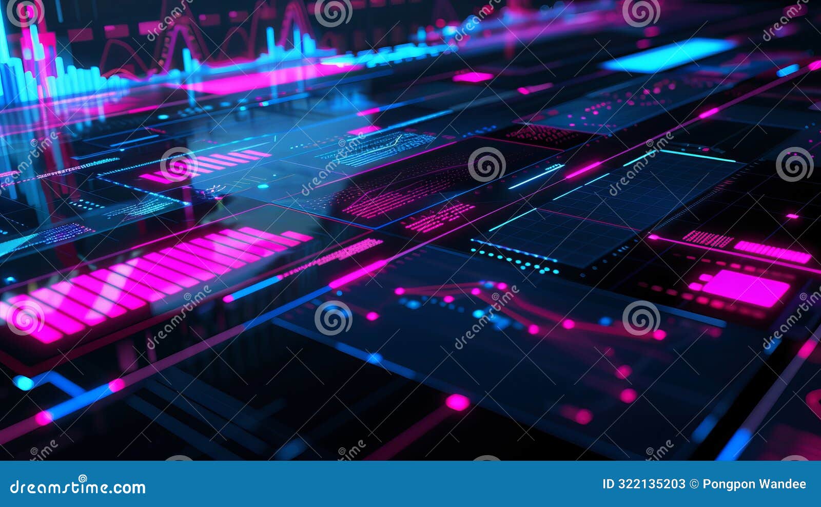Interface with Holographic Data Points and Charts Floating in a Dark ...