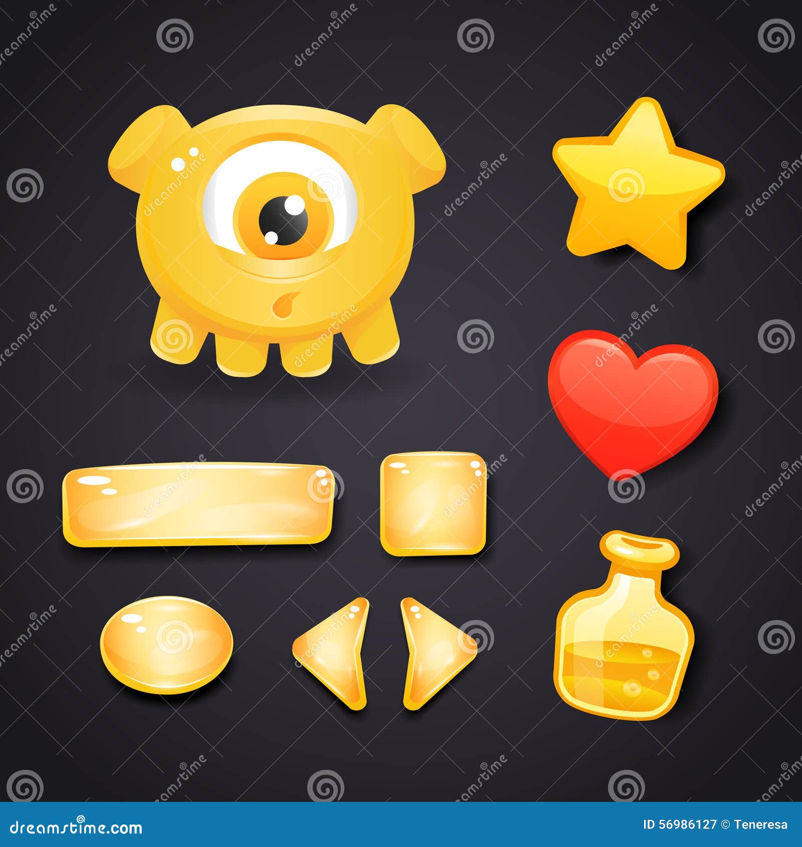 Interface Icons for Game Design with Monster Stock Vector ...