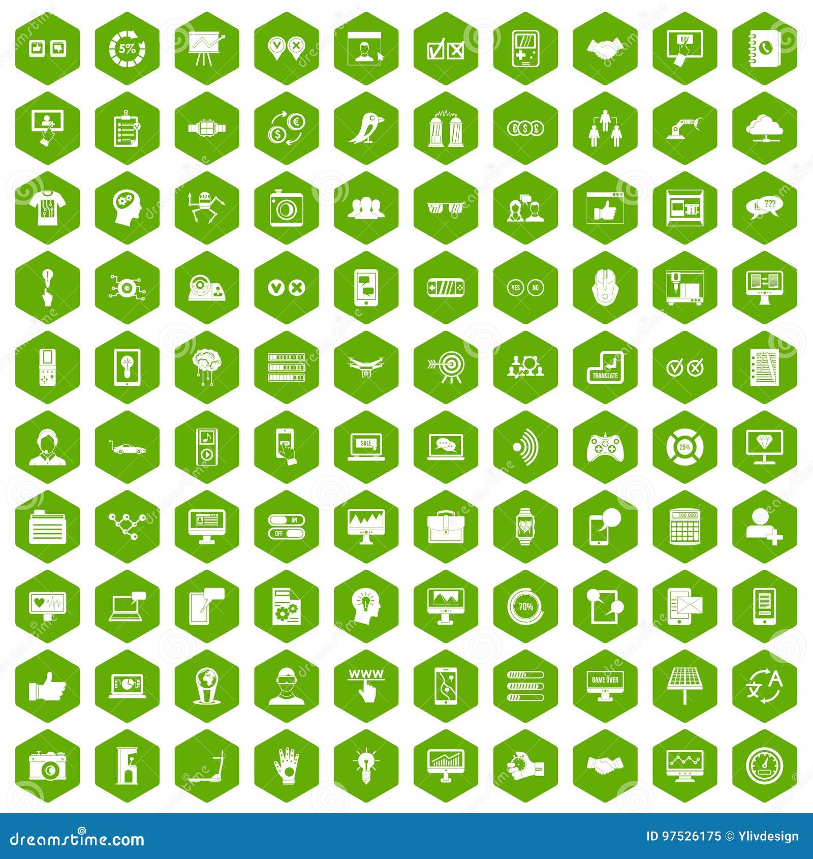 100 Interface Icons Hexagon Green Stock Vector - Illustration of sensor ...