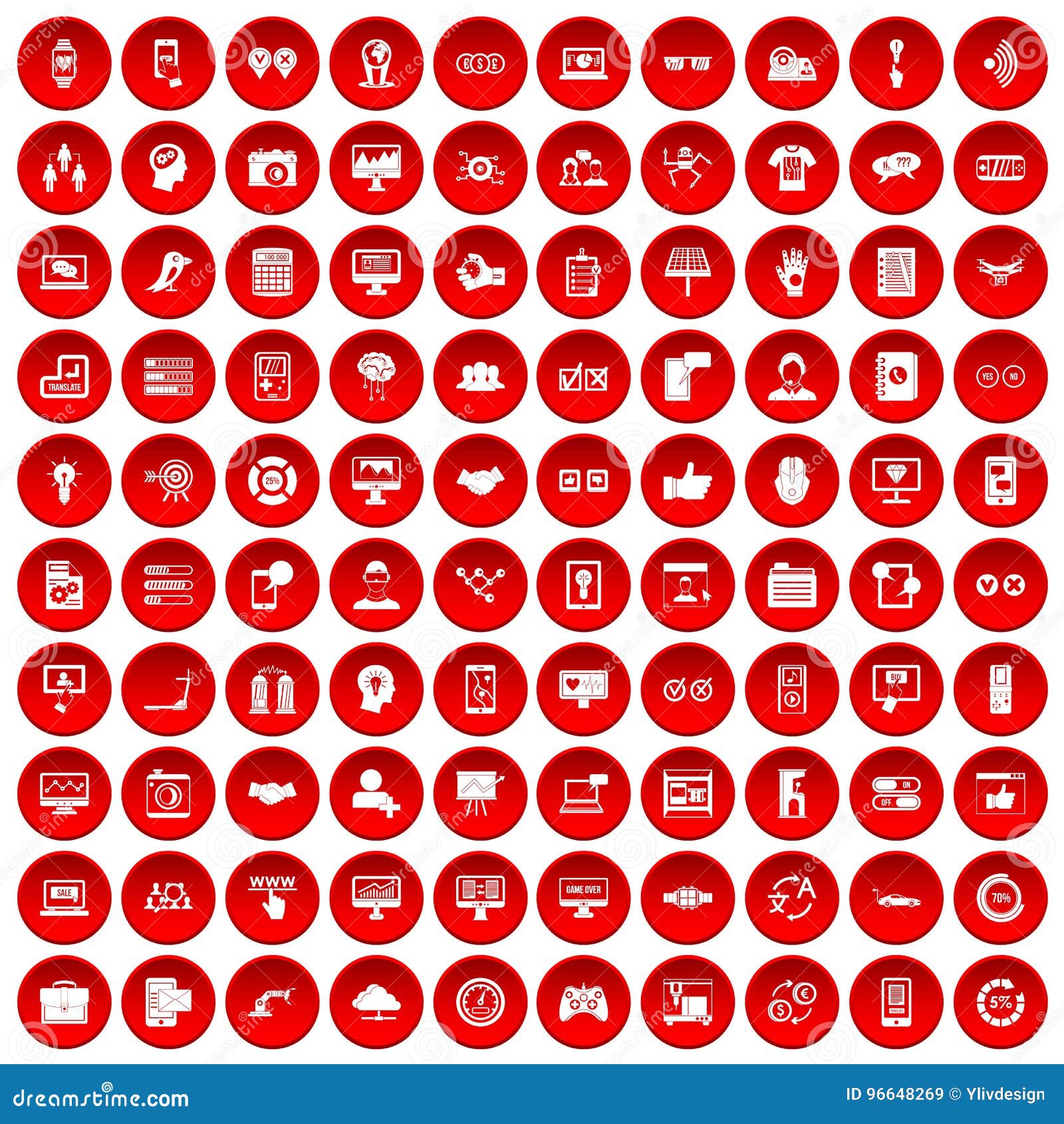 100 Interface Icons Set Red Stock Vector - Illustration of internet ...