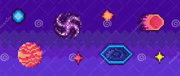 Game about Space Interface Layout Design with Cosmic Objects. Pixelated ...