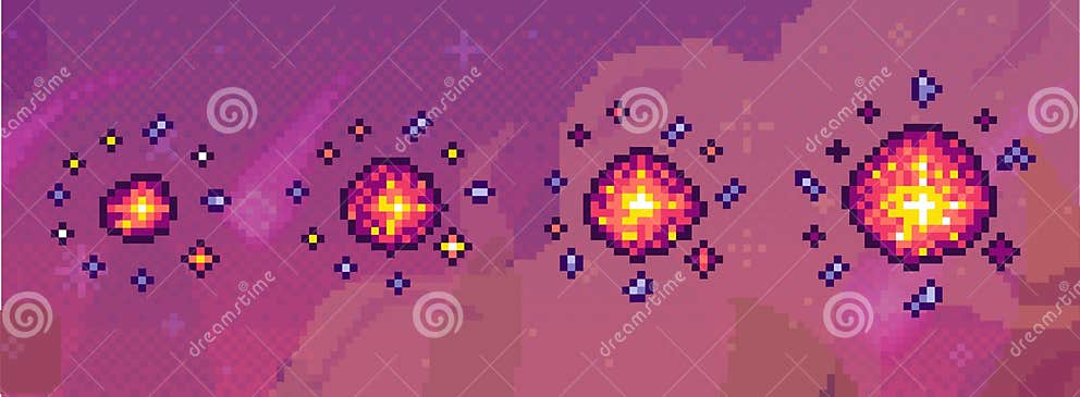 Orange Pixel Alien Sky with Unknown Substance. Pixelated Purple Space ...