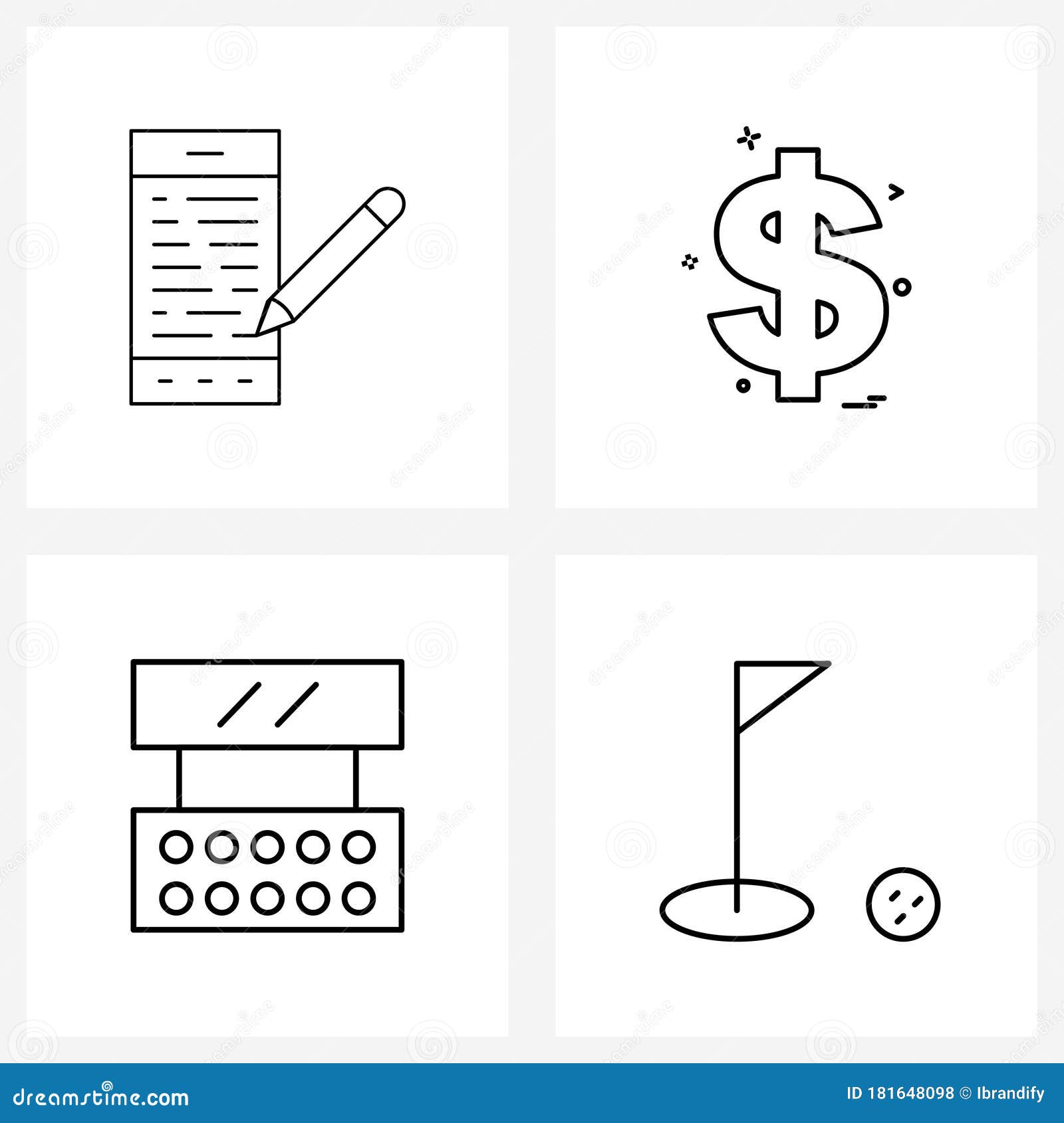 4 Interface Line Icon Set of Modern Symbols on Book, Dollar Sign ...