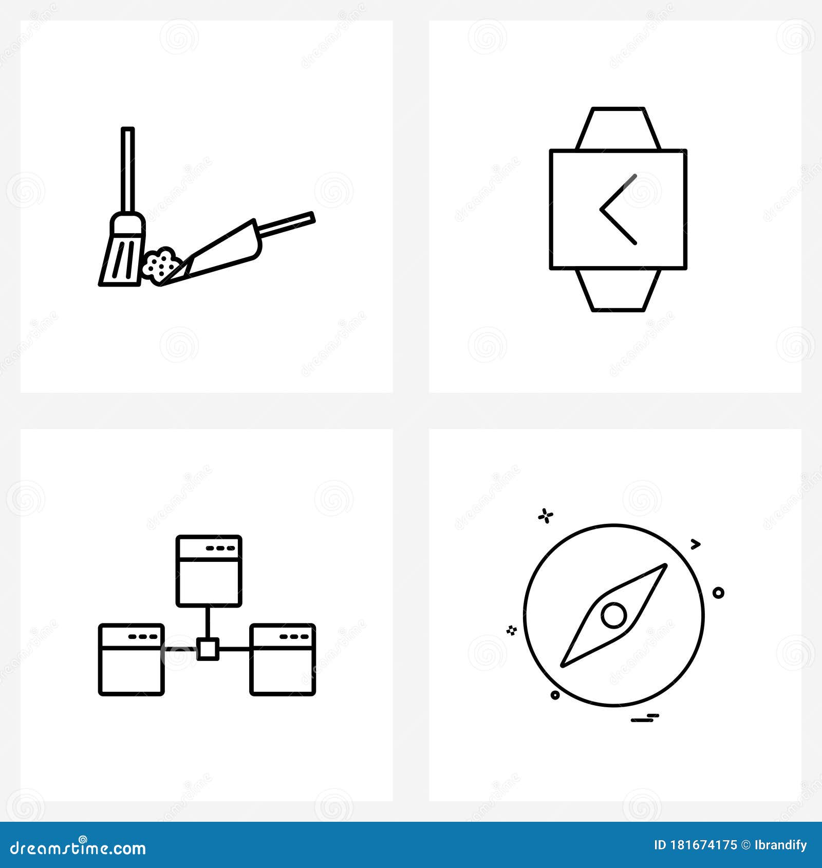 4 Interface Line Icon Set of Modern Symbols on Broom, Internet, Arrow ...