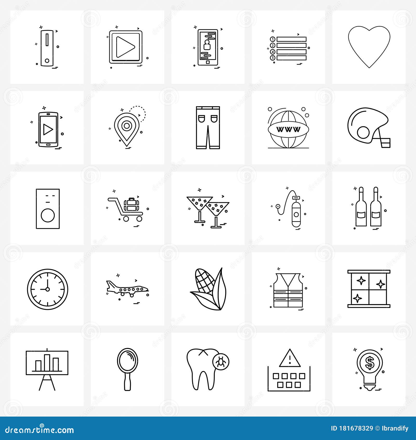 25 Interface Line Icon Set of Modern Symbols on Element, Component ...