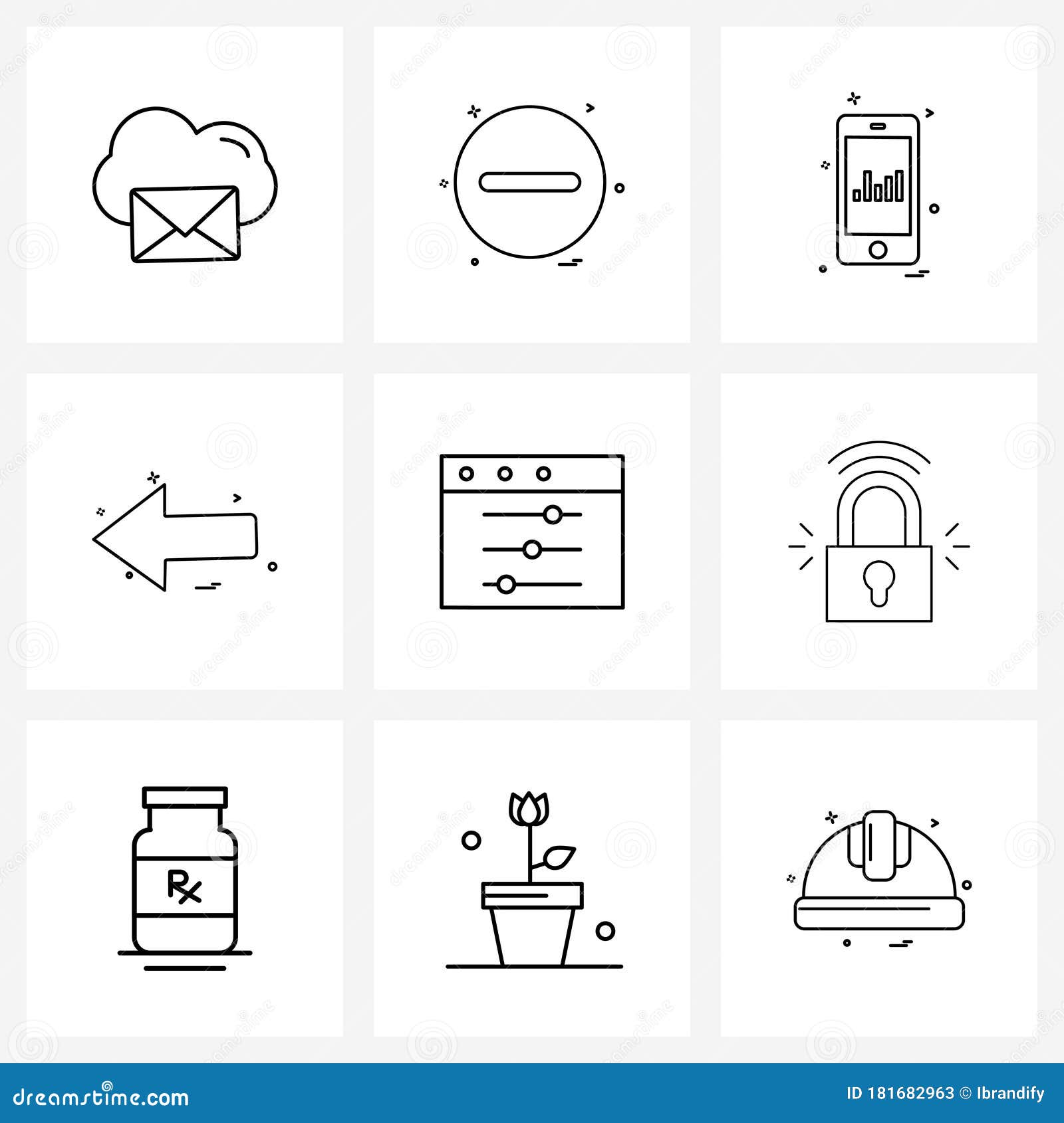9 Interface Line Icon Set of Modern Symbols on Setting, Left, Graph ...