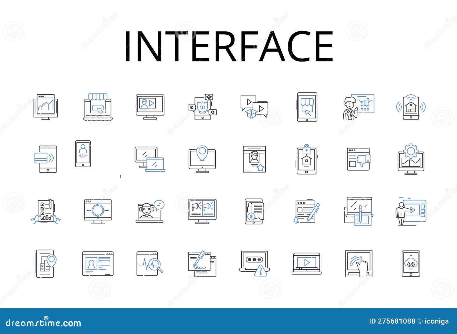 Interface Line Icons Collection. Connection Point, Interaction Area ...