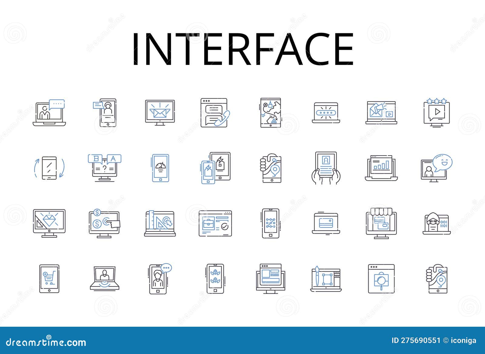 Interface Line Icons Collection. Connection Point, Interaction Area ...