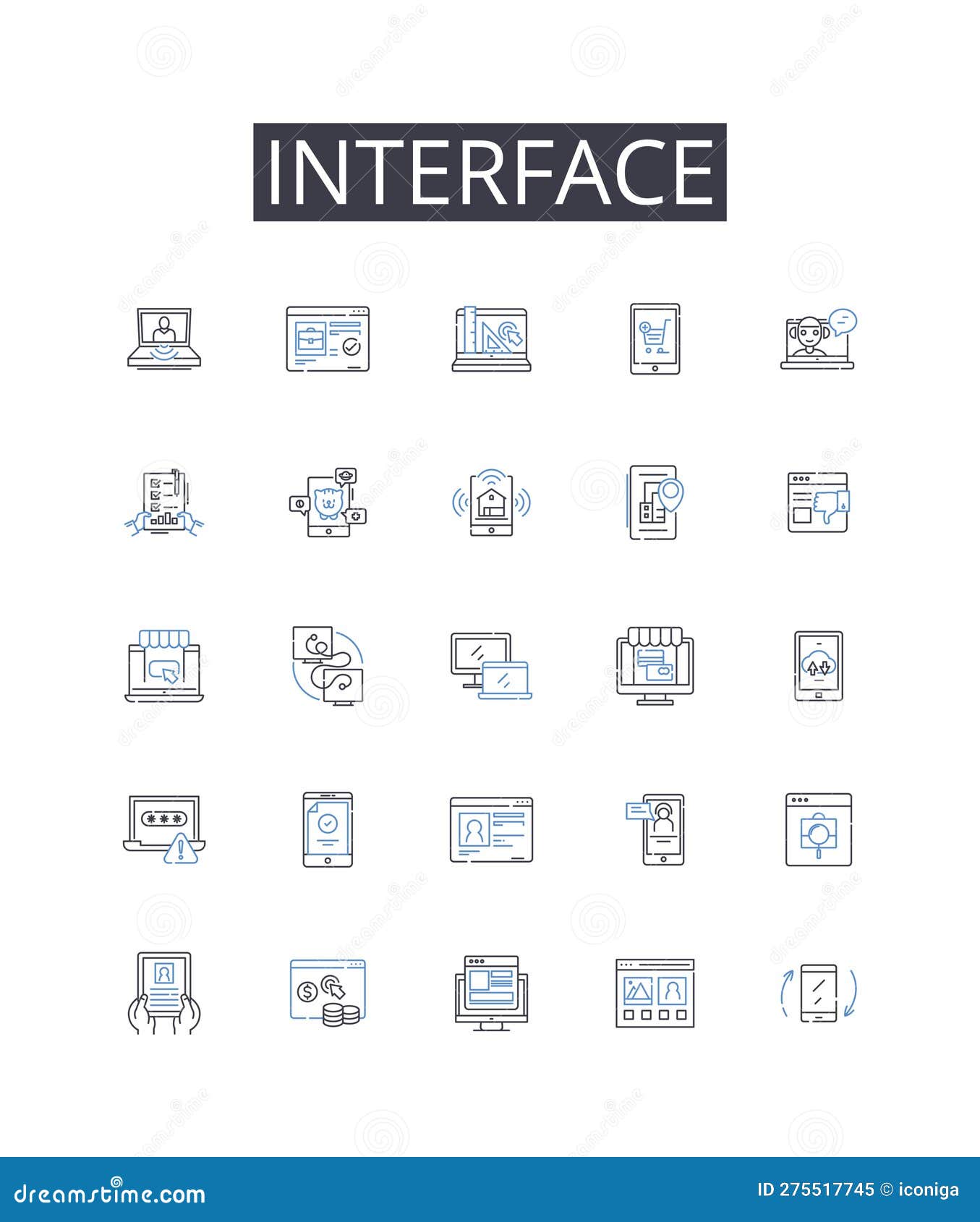 Interface Line Icons Collection. Connection Point, Interaction Area ...