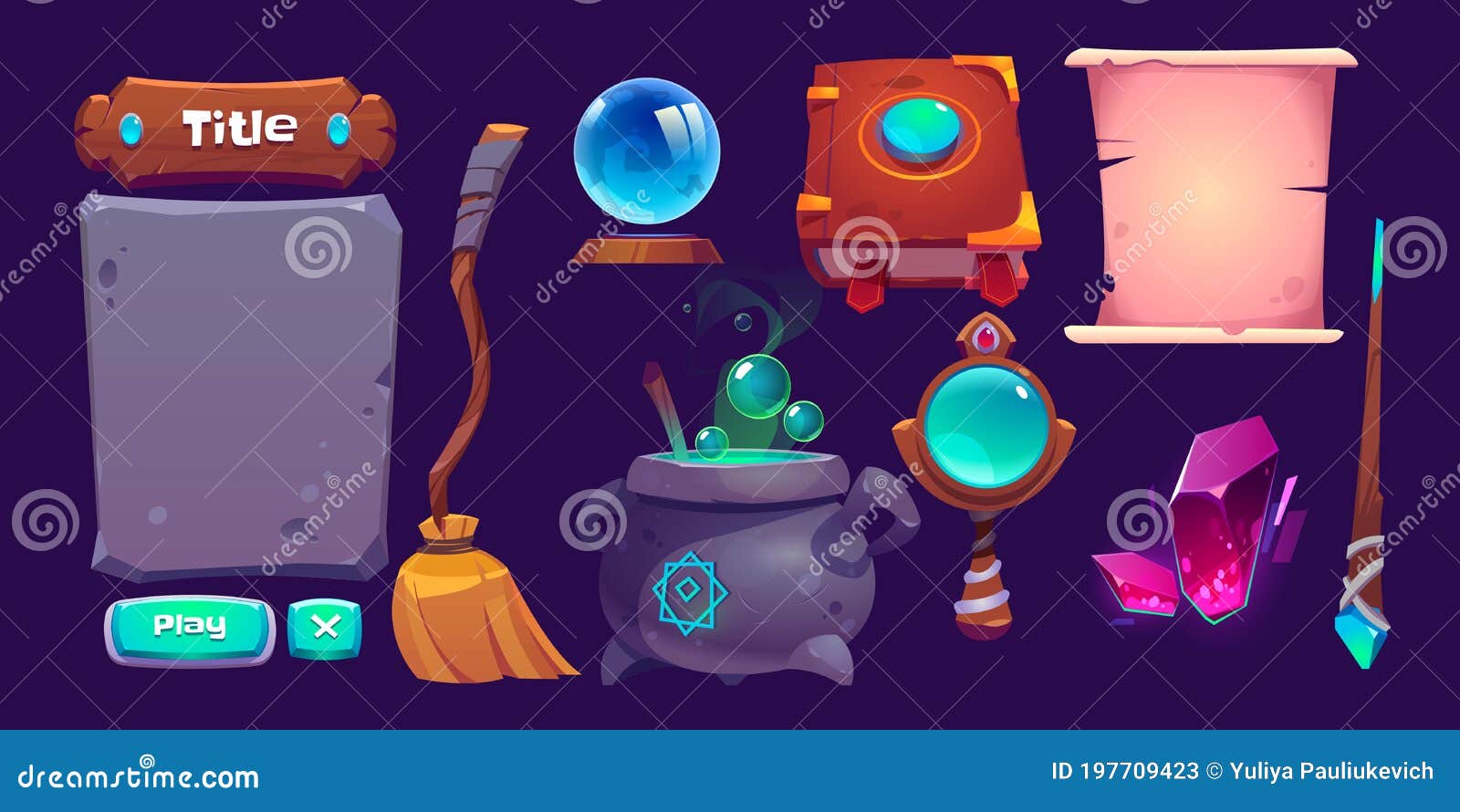 Interface for Magic Game, Cartoon Design Elements Stock Vector ...