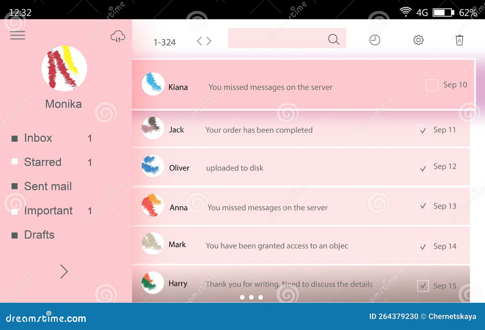 Interface of Mailbox, Illustration. User`s Account with Emails Stock ...
