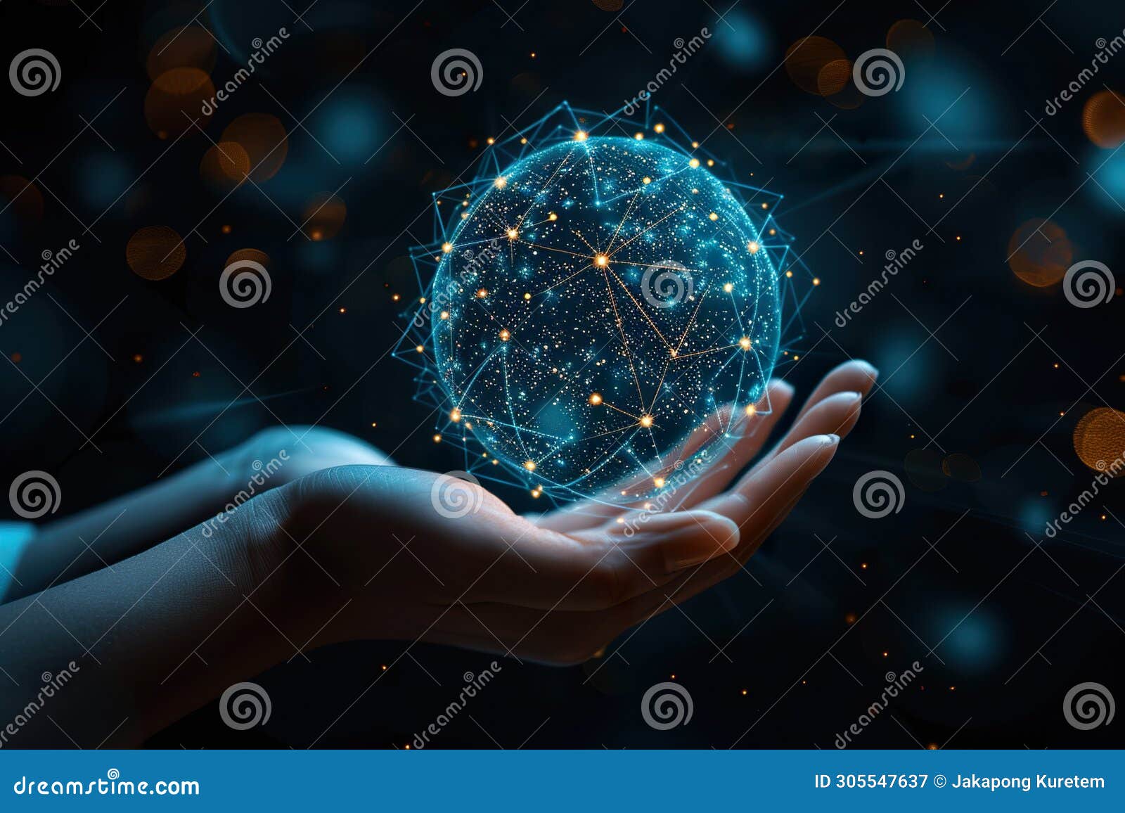 Interface Networks Connect Sphere on Hand. Stock Illustration ...
