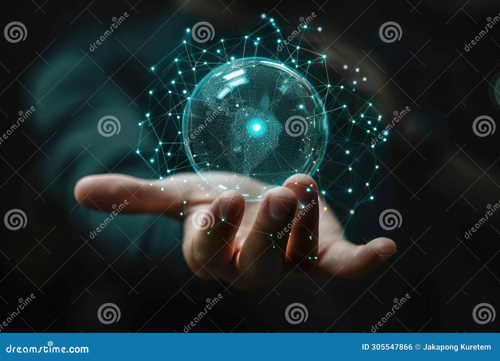 Interface Networks Connect Sphere on Hand. Stock Illustration - Illustration of generative ...