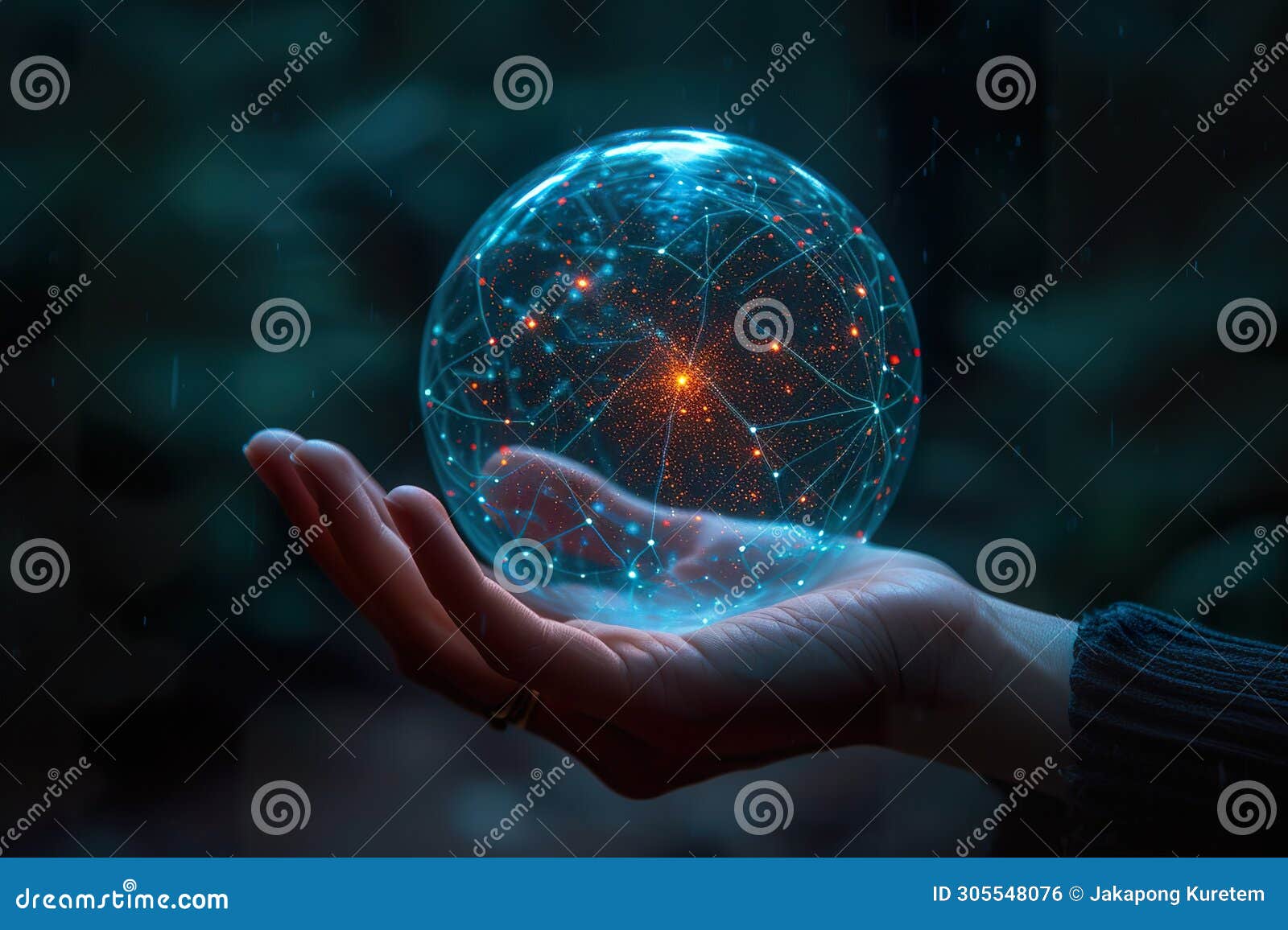 Interface Networks Connect Sphere on Hand. Stock Illustration ...