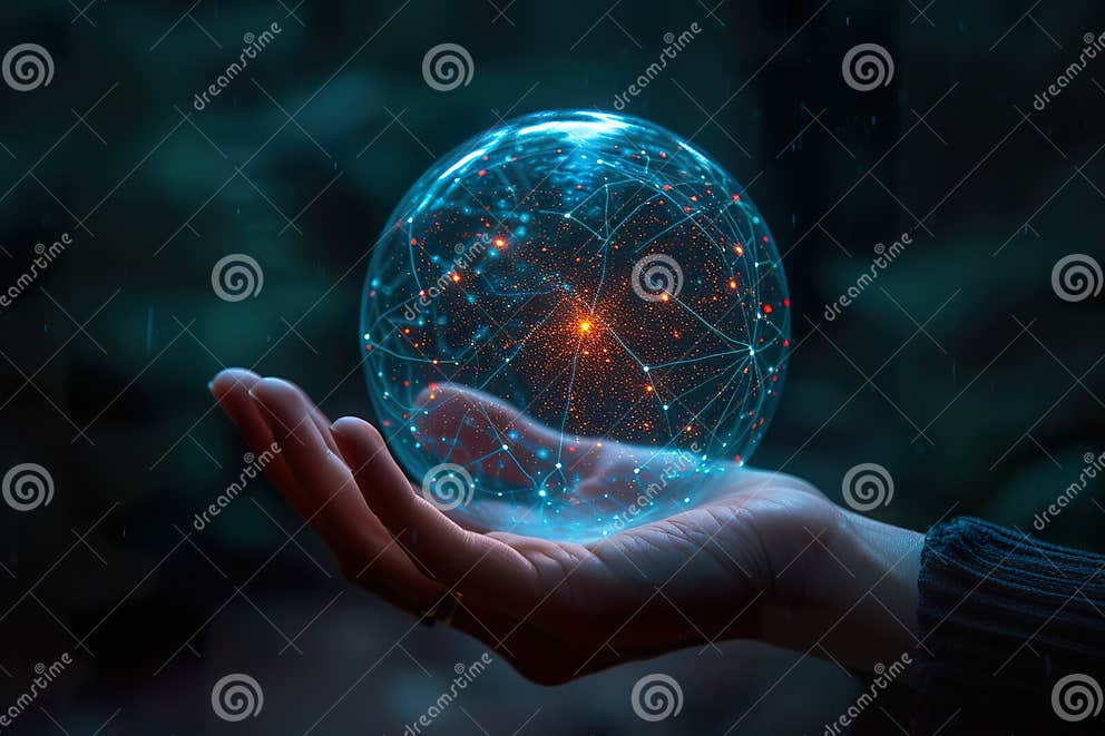 Interface Networks Connect Sphere on Hand. Stock Illustration - Illustration of globe, computing ...