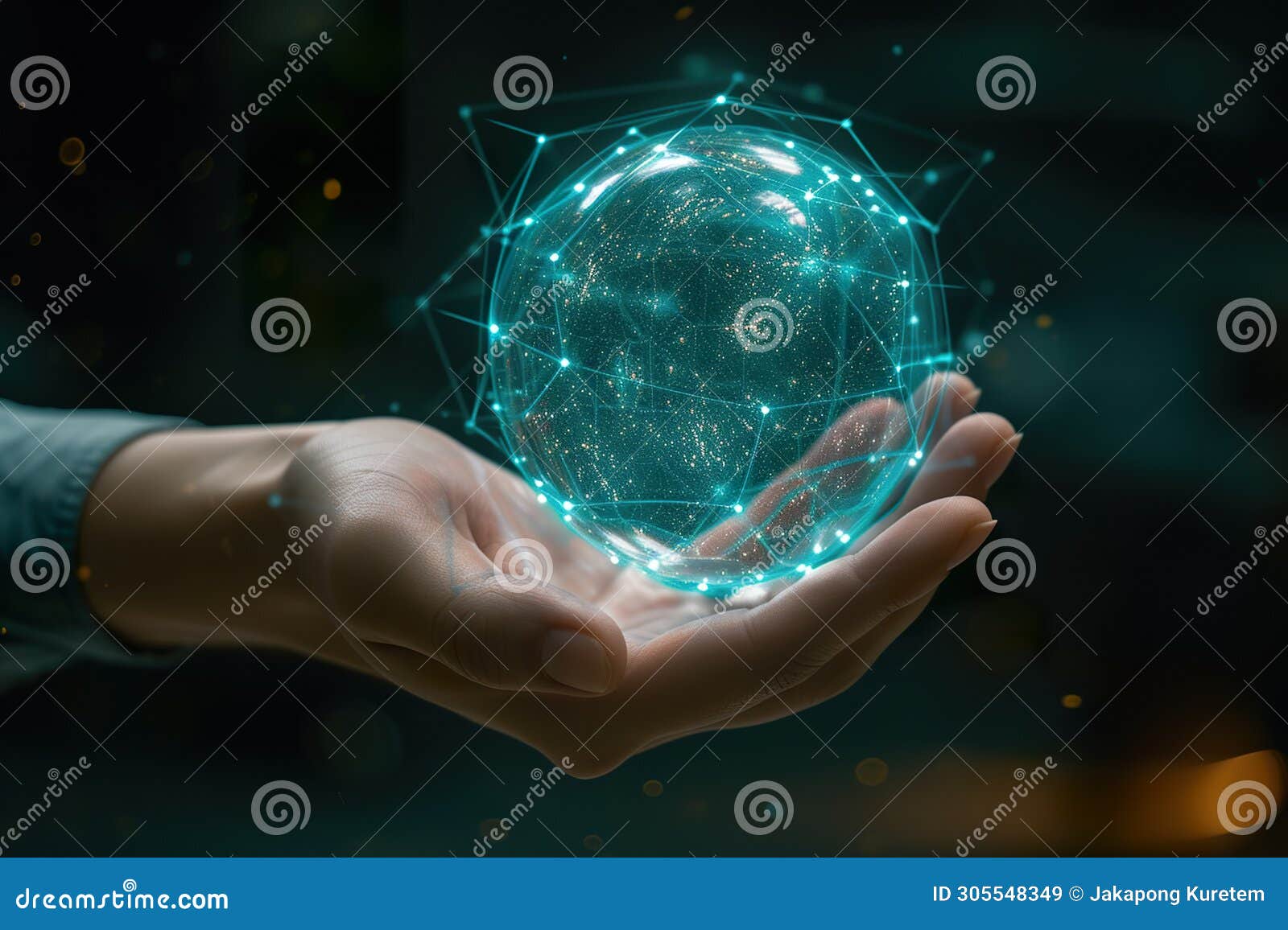 Interface Networks Connect Sphere on Hand. Stock Illustration ...